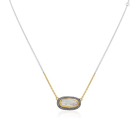 Oxidized Sterling Silver And 24k Yellow Gold Pearl And Cognac Diamond
