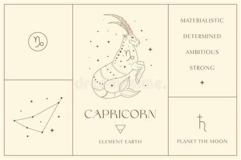 Capricorn Zodiac Sign Design Illustrations Esoteric Vector Element