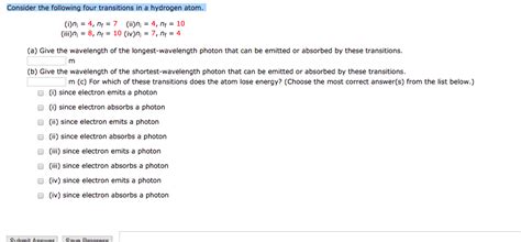 Solved Consider The Following Four Transitions In A Hydrogen