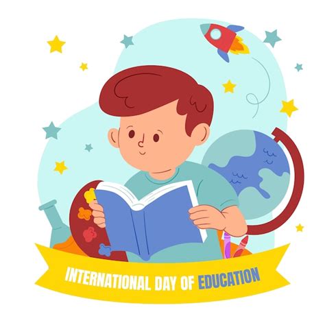 Flacher Internationaler Tag Der Bildungsillustration Kostenlose Vektor