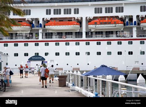 Passengers Boarding Carnival Freedom Cruise Ship Moored Key West