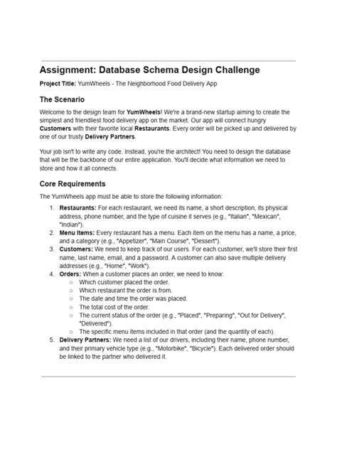 Assignment Database Schema Design Challenge Pdf Menu Relational