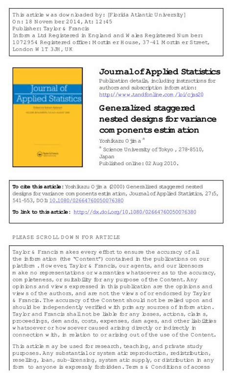 Pdf Generalized Staggered Nested Designs For Variance Components