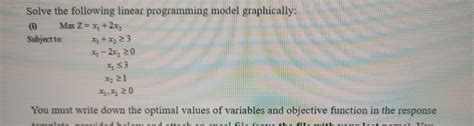 Solved Solve The Following Linear Programming Model