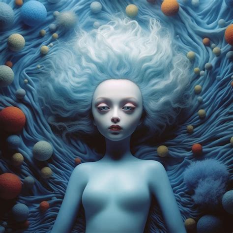 Premium Photo Arafed Woman With White Hair And Blue Skin Laying On A