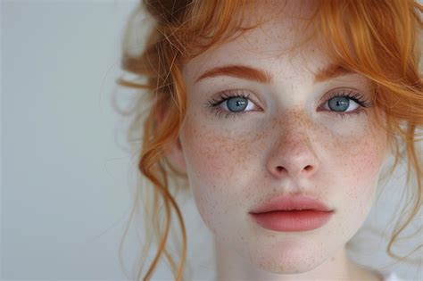 Premium Photo A Minimalist Portrait Of A Redhead Female Model Against A White Background