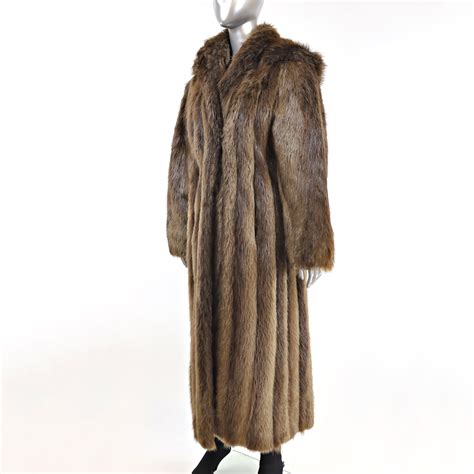 Long Hair Beaver Coat With Detachable Hood Size M Vintagefurs
