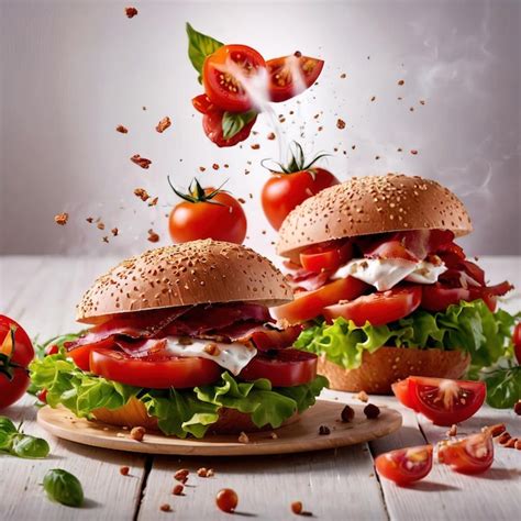 Premium Photo Bacon Lettuce And Tomato Blt Sandwich Dynamic Food