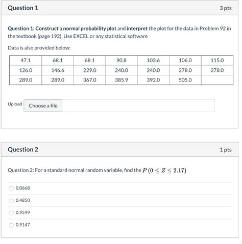 solved question 1 3 pts question 1 construct a normal