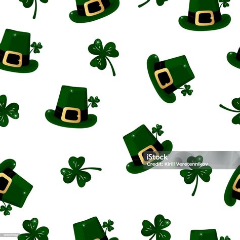 해피 세인트 패트릭 데이 원활한 패턴입니다 아일랜드 모자 클로버 잎 휴일 배경입니다 0명에 대한 스톡 벡터 아트 및 기타 이미지 0명 3월 St Patricks
