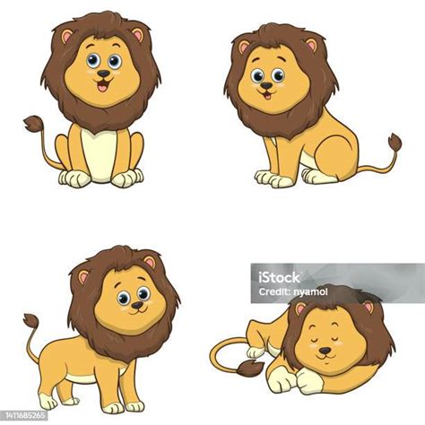 Ilustrasi Vektor Kumpulan Koleksi Singa Kartun Lucu Ilustrasi Stok