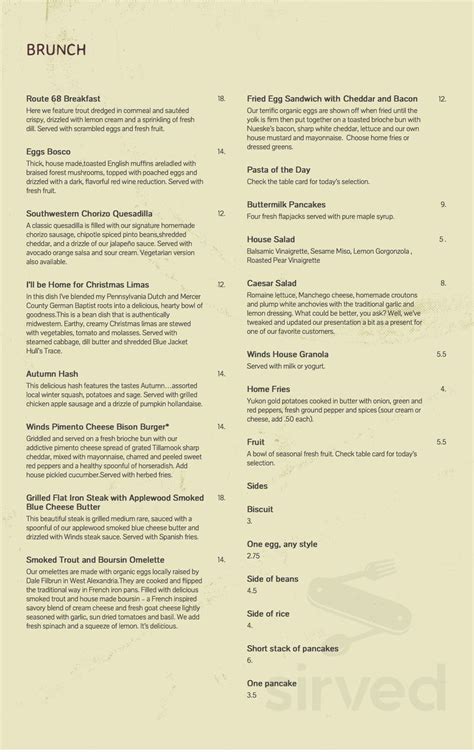 Winds Cafe Menu In Yellow Springs Ohio Usa
