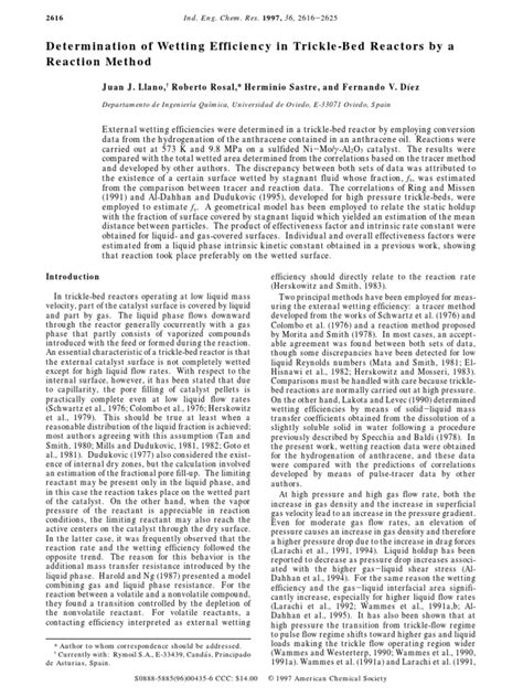 Determination Of Wetting Efficiency In Trickle Bed Reactors By A