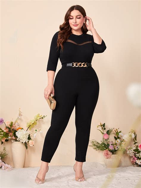 Shein Modely Plus Solid Skinny Pants With Chain Belt Shein Usa