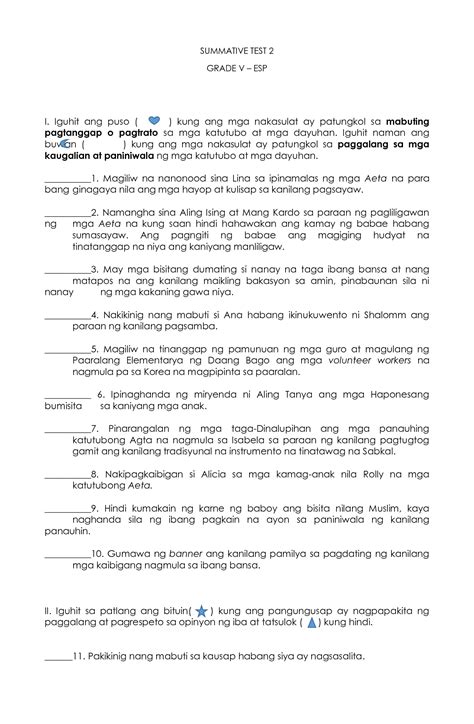SOLUTION Summative Test Quarter 2 Test 2 Grade 5 Esp Studypool