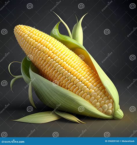 Illustration Of Corn Cob In Green Leaf On Dark Background Corn As A