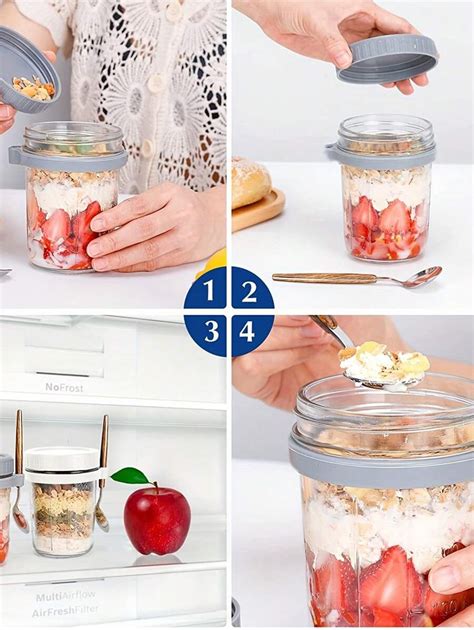 1pc Overnight Oats Containers With Lid And Spoon Mason Jars For Overnight Oats Easy Measure