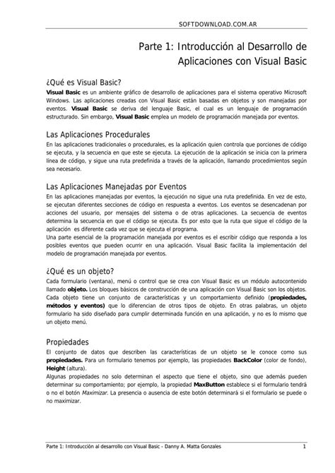 Pdf De Programaci N Parte Introducci N Al Desarrollo De Aplicaciones Con Visual Basic