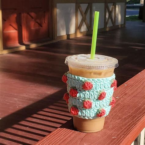 Strawberry Cup Cozy Crochet Pattern By Eclectic Jess