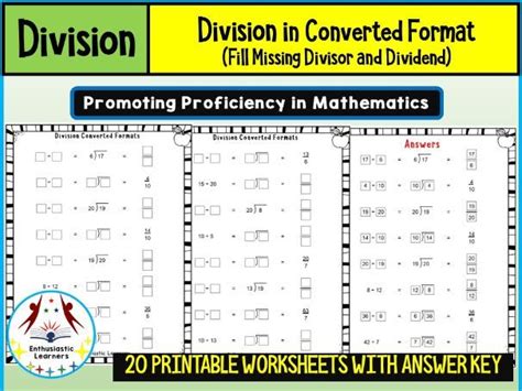 Division With Converted Format Fill The Missing Divisor And Dividend Worksheets Math Problems