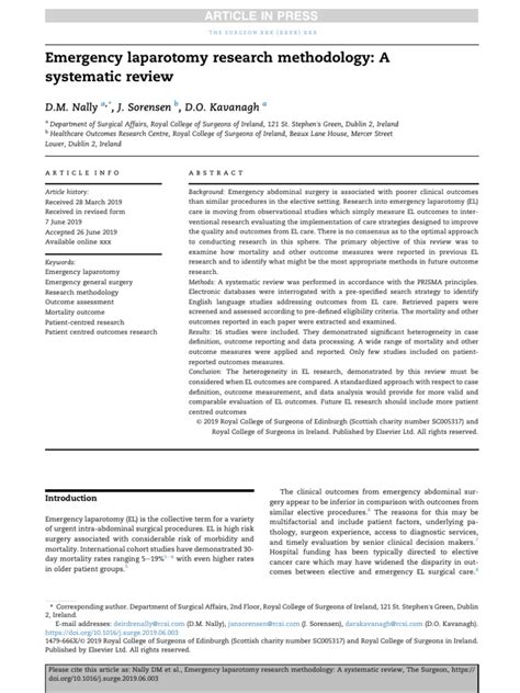 Emergency Laparotomy Research Methodology Pdf