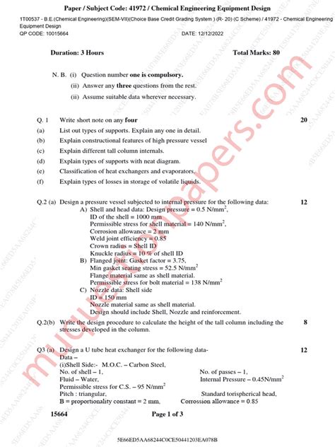 Be Chemical Engineering Semester 7 2022 December Chemical Engineering Equipment Design Rev 2019