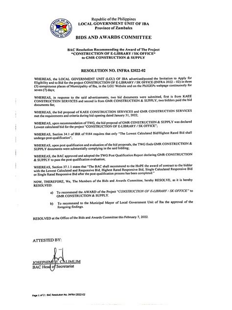 Bac Resolution For Construction Of E Library Or Sk Office Pdf