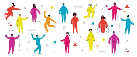 Premium Vector Young Men And Women With Abstract Geometric Shapes Team Building And Teamwork