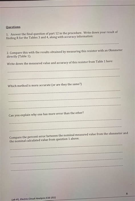 Solved Repeat For All Four Resistor Values To Fill In Chegg Com