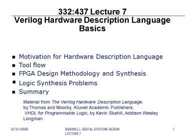 Lecture Verilog Hardware Description Language Basics Presentation Free To View
