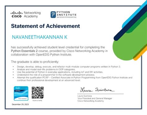 Navaneethakannan K On Linkedin Here The Course Completion Certificate For Python Essentials 2