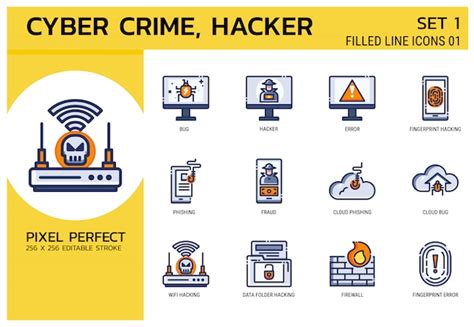 Premium Vector Filled Line Icons Style Hacker Cyber Crime Attack