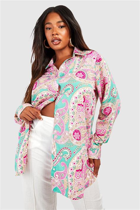 Plus Paisley Print Shirt Boohoo Uk