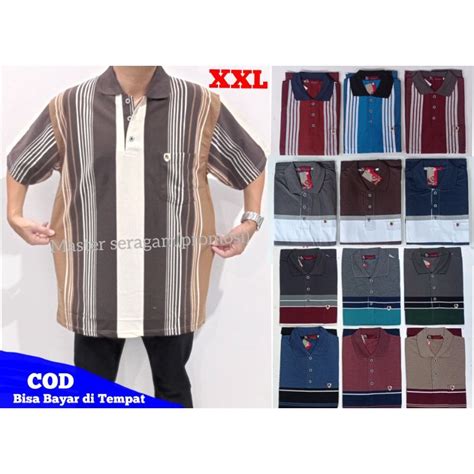 Jual TERBARU Kaos kerah pria motif salur XXL BIGSIZE - Kaos Kerah Katun Salur pria - kaos kerah ...