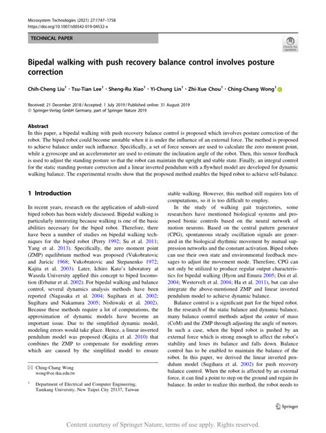 Bipedal Walking With Push Recovery Balance Control Involves Posture Correction Request Pdf