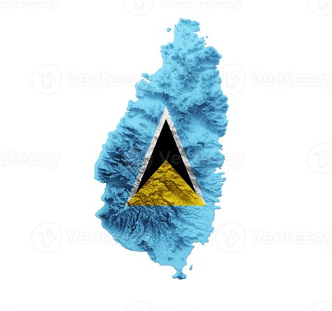 Saint Lucia Map Flag Shaded Relief Color Height Map 3d Illustration