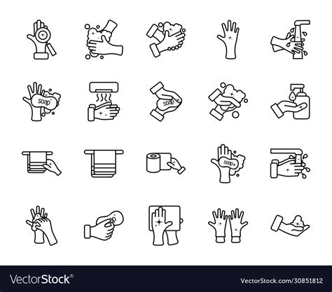 Toilet Paper And Hand Hygiene Icon Set Line Style Vector Image