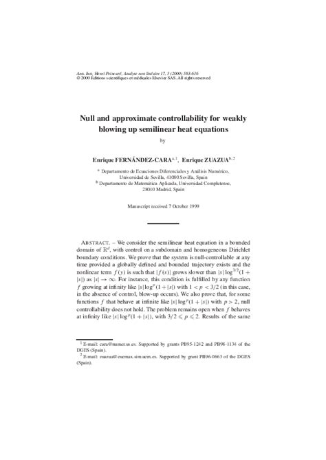 Pdf Null And Approximate Controllability For Weakly Blowing Up Semilinear Heat Equations