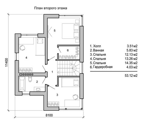 План второго этажа двухэтажного дома в стиле Райта из светлого кирпича с фронтоном Двухэтажные