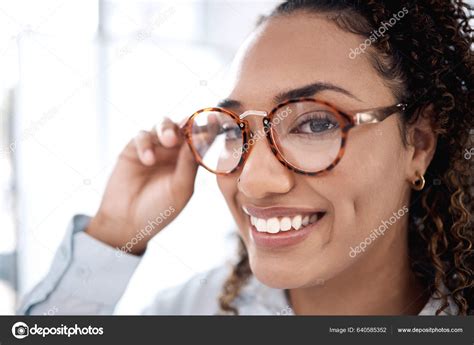 Black Woman Face Smile Glasses Eye Care Vision Designer Frame — Stock
