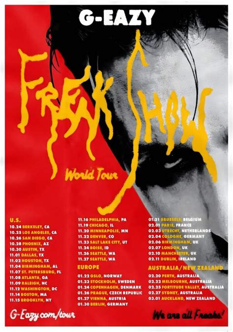 G Eazy Freak Show 2024 2025 World Tour Poster