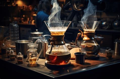Premium Photo Professional Baristas Prepare Coffee Using Chemex Pourover Coffee Makers And