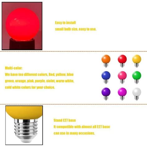 Paquet De 10 Ampoule Led De Couleur 2W Ampoules À Vis E27 Pour Mariage Halloween Fête De Noël