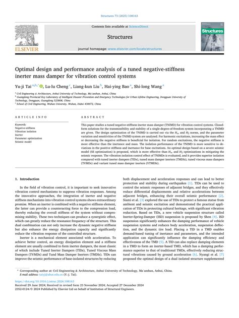 Pdf Optimal Design And Performance Analysis Of A Tuned Negative Stiffness Inerter Mass Damper