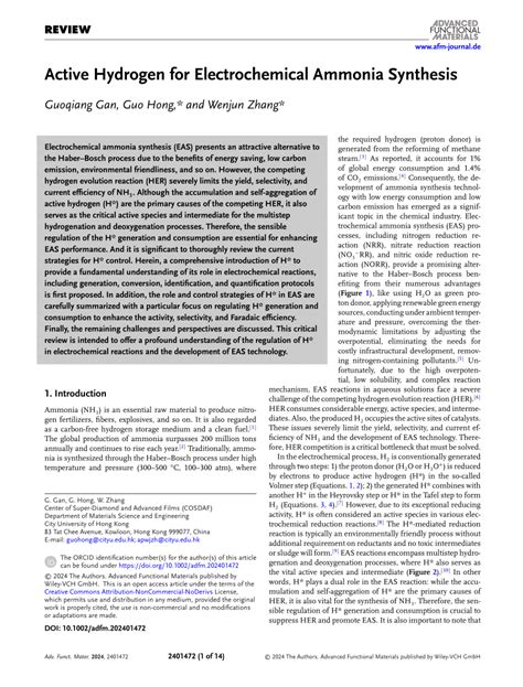 PDF Active Hydrogen For Electrochemical Ammonia Synthesis