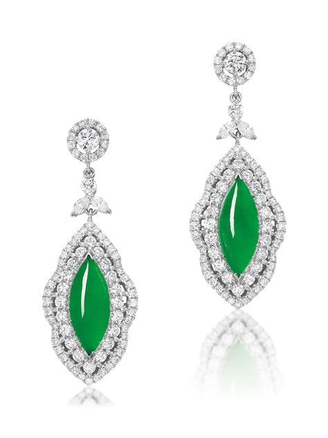 Bonhams Pair Of Jadeite And Diamond Pendent Earrings