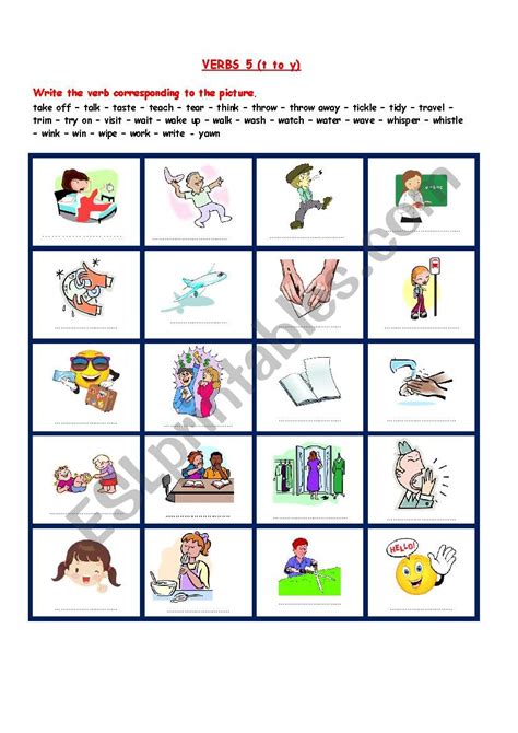 VERBS 5 From T To Y ESL Worksheet By Catyli