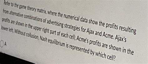 Solved Retate To The Game Theory Matrix Where The Numerical