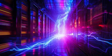 Futuristic Data Center With Dynamic Energy Streams Flowing Showcasing