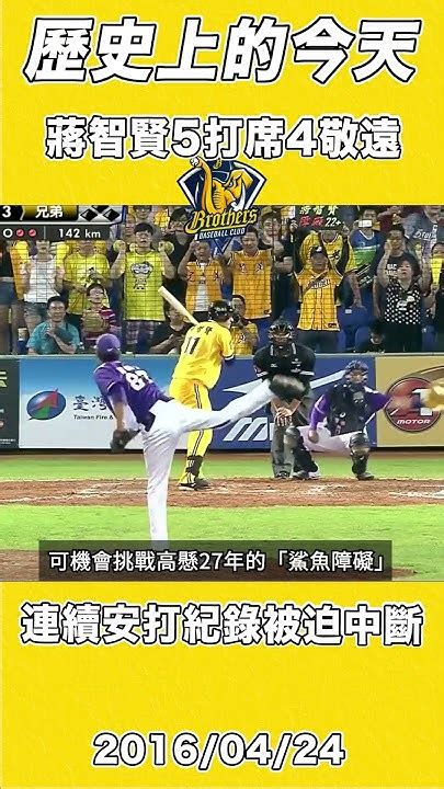 蔣智賢5打席4保送被迫中斷連續安打紀錄 【歷史上的今天】 Cpbl 中信兄弟 Baseball 中華職棒 義大犀牛 蔣智賢